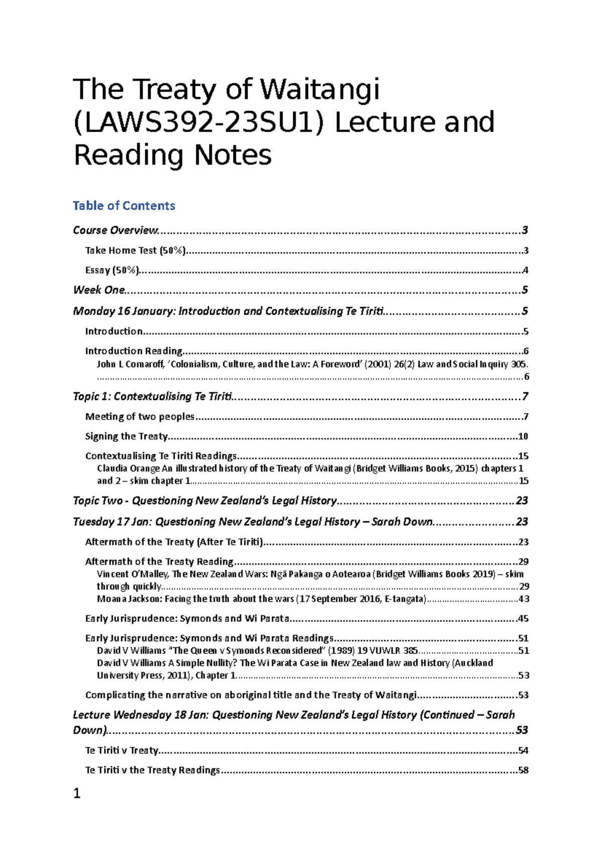 The Treaty of Waitangi Lecture and Reading Notes - The Treaty of ...