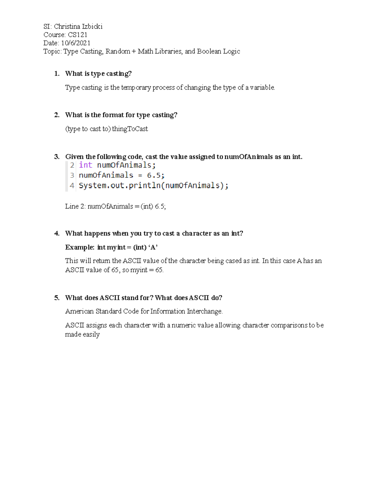 CS121-Professor Swainer-Christina Izbicki-October 6 Answerkey 7 ...
