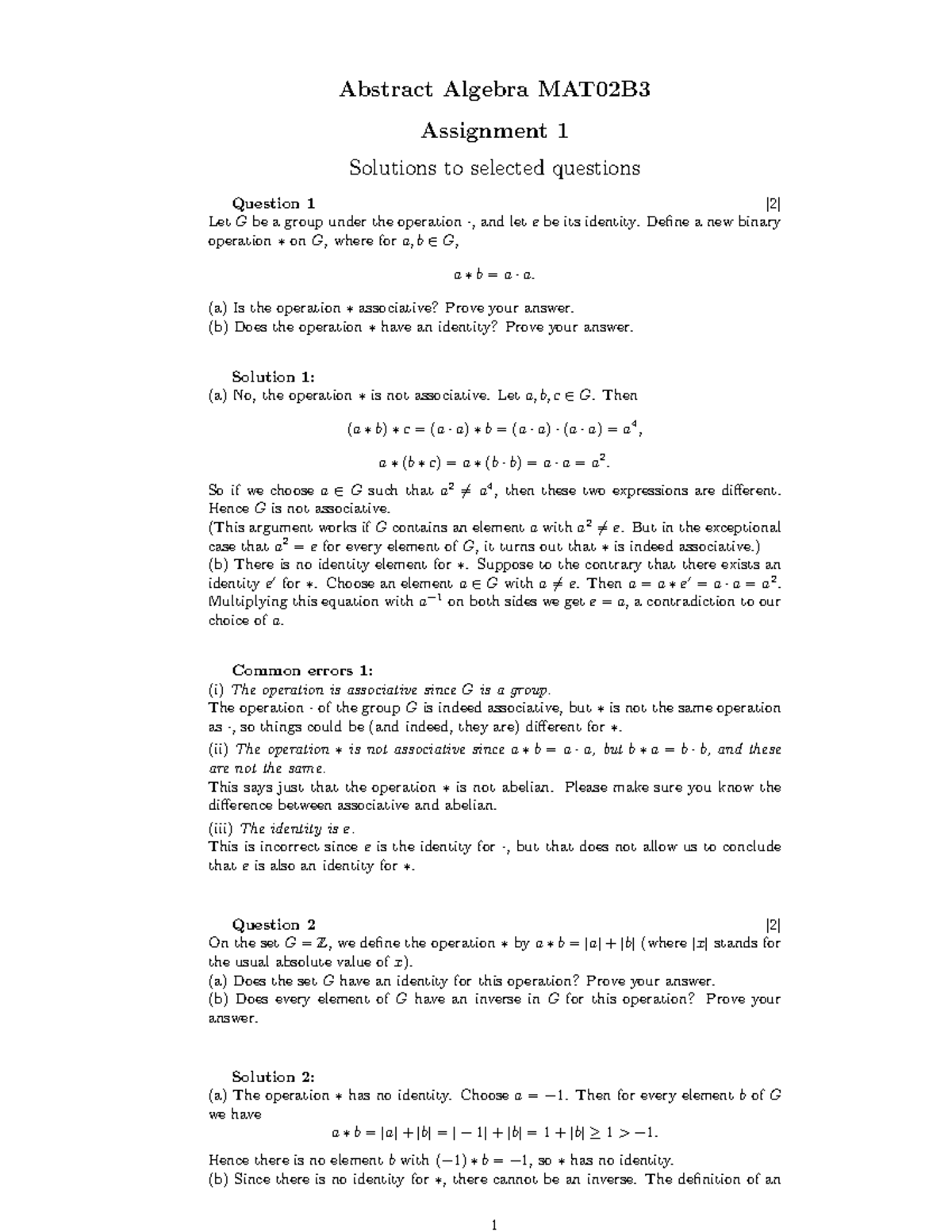 Assignment 1 2018 - Abstract Algebra MAT02B Assignment 1 Solutions to ...