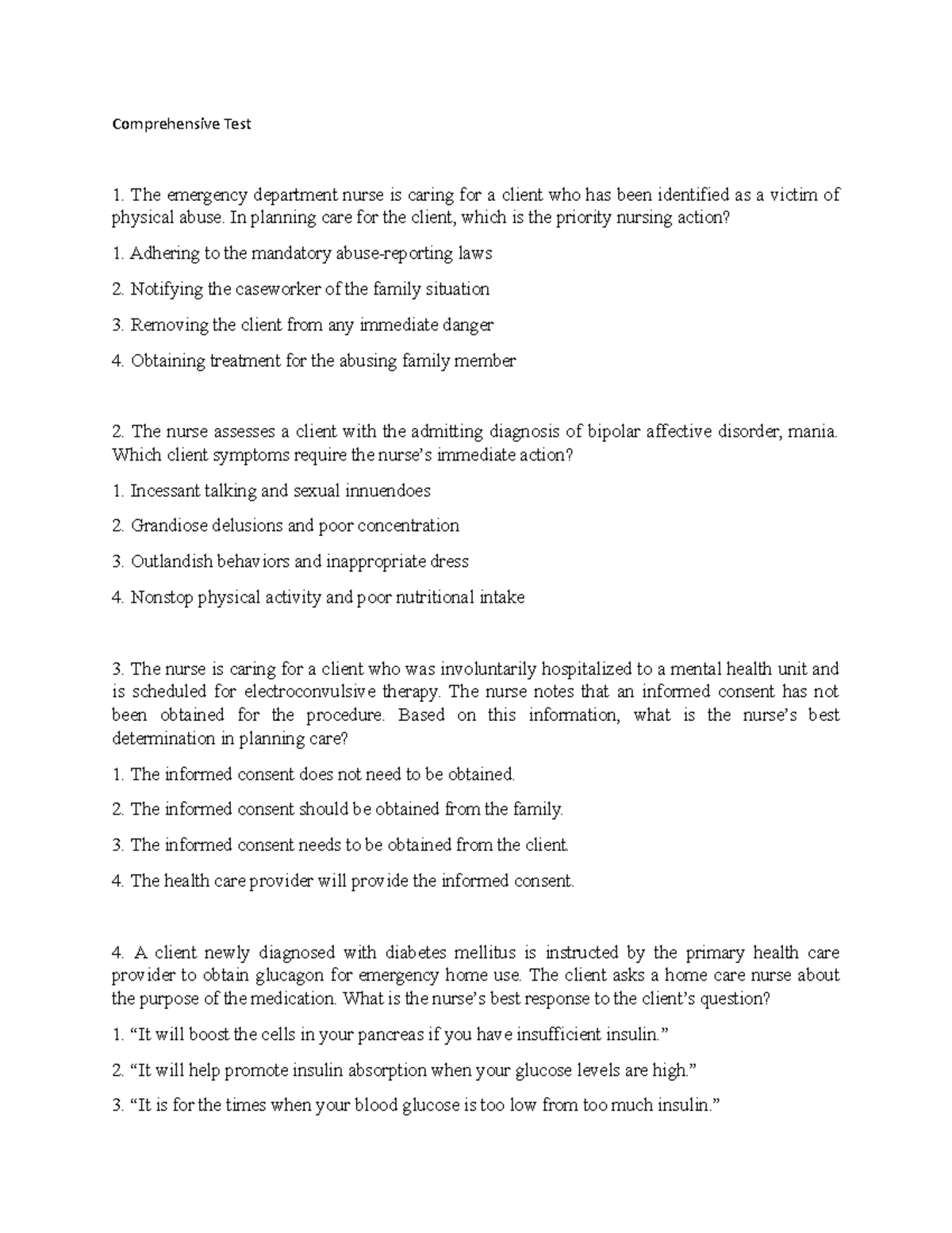 Copy of Comprehensive Test - Comprehensive Test The emergency ...