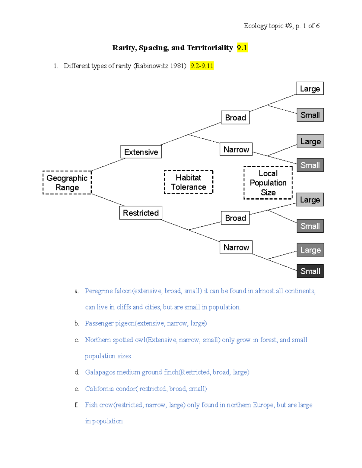 9. Rarity, spacing, and territoriality outline (262) - Rarity, Spacing ...