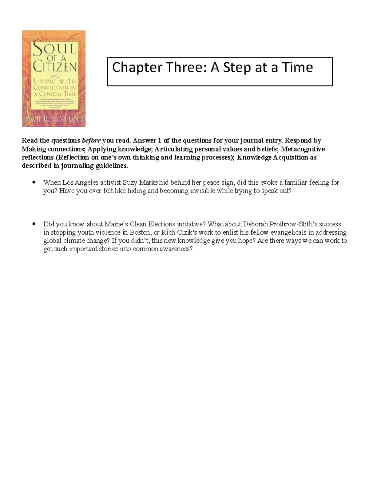 Soul of a Citizen Chapter 3 questions - Read the questions before you ...