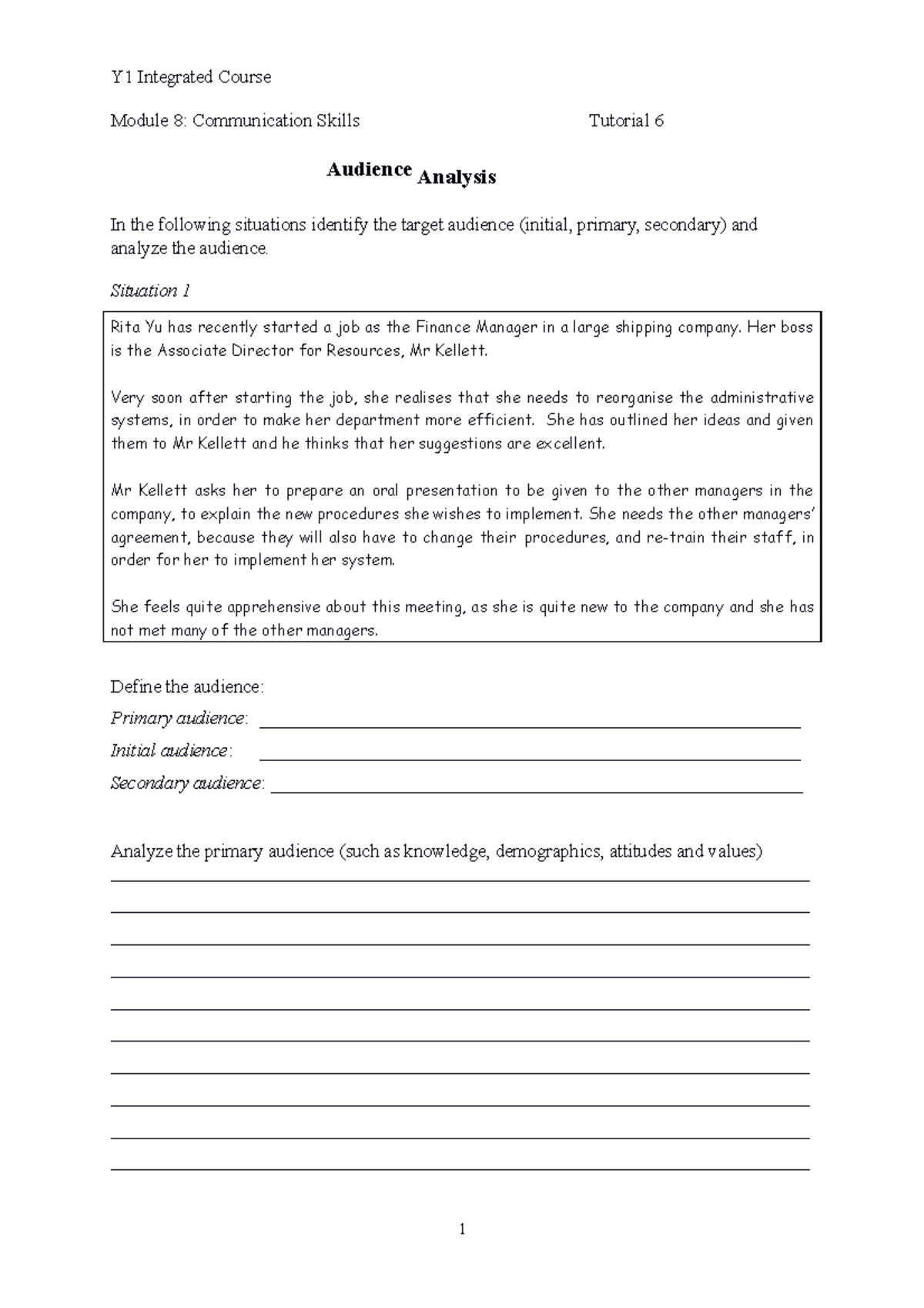 Y1 Tutorial 6 - worksheet Writing Skills II - Y1 Integrated Course ...