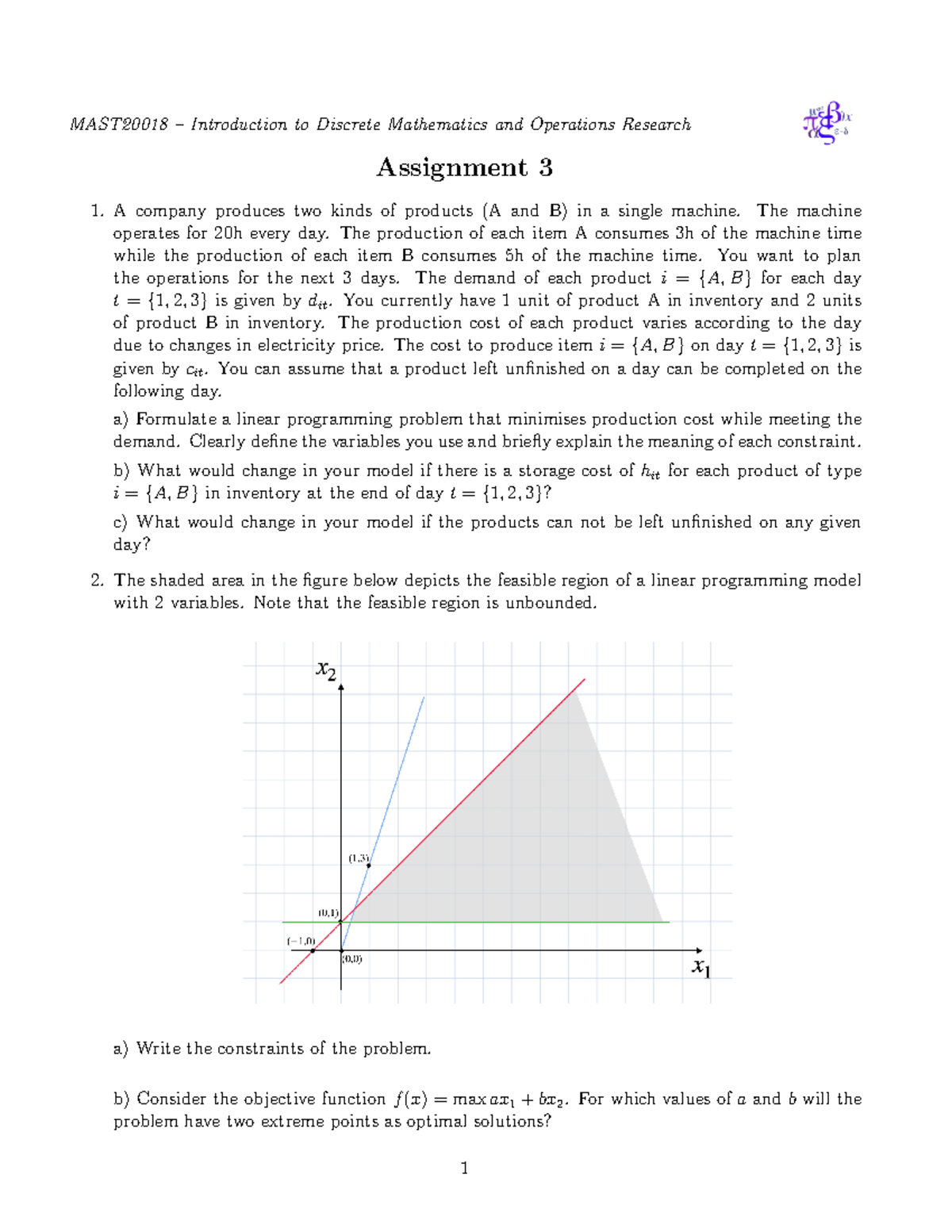A3 - Assignment 3 - MAST20018 – Introduction to Discrete Mathematics and Operations Research ...