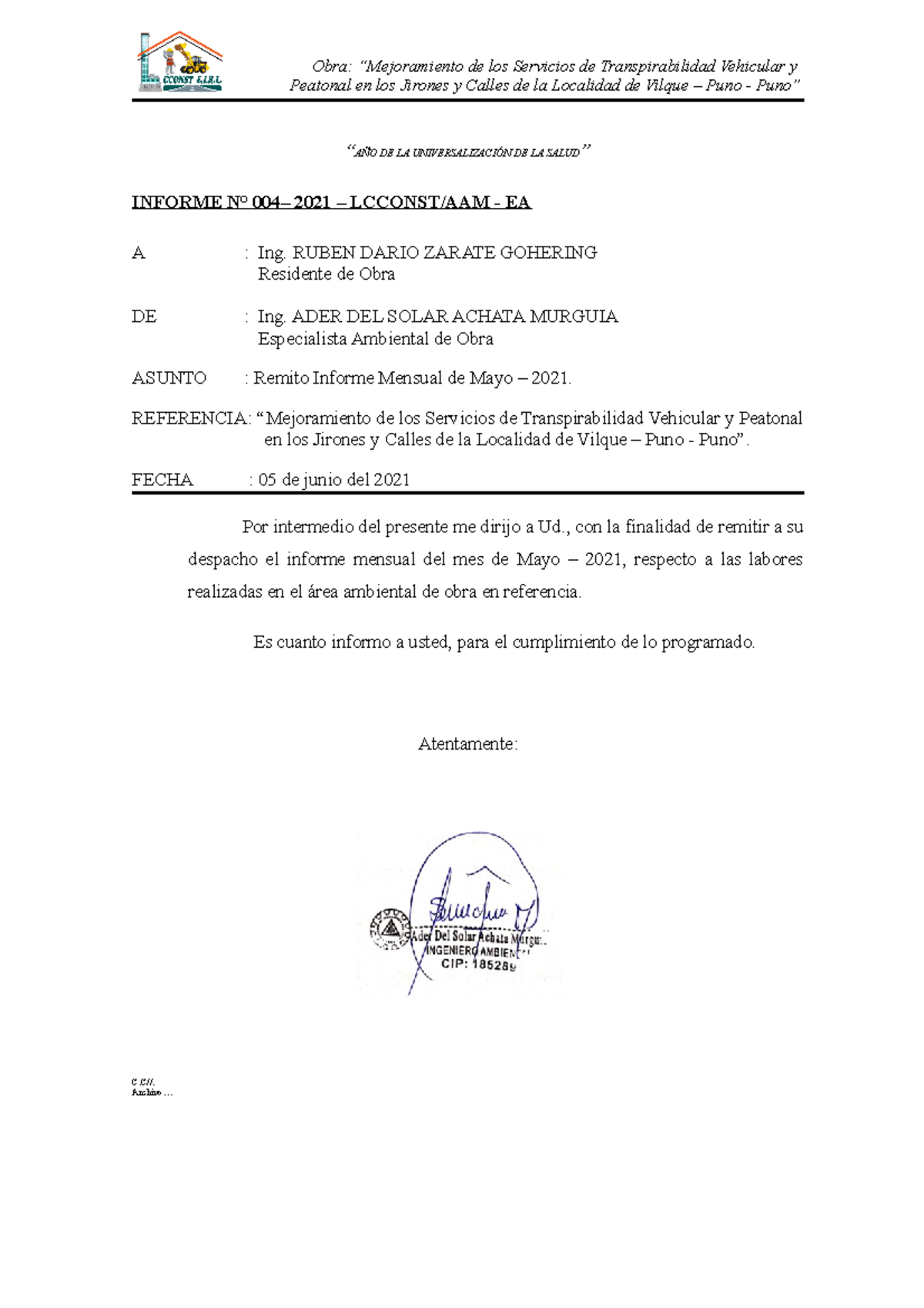 Ambiental mes abril vilque - Peatonal en los Jirones y Calles de la ...