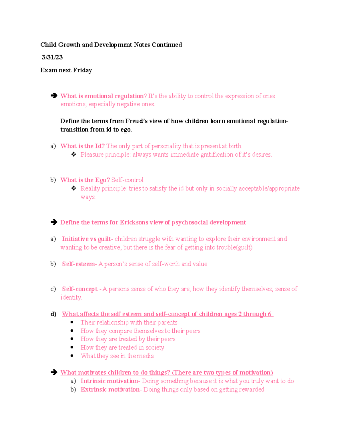 Child Growth And Development Notes - Define the terms from Freud’s view ...