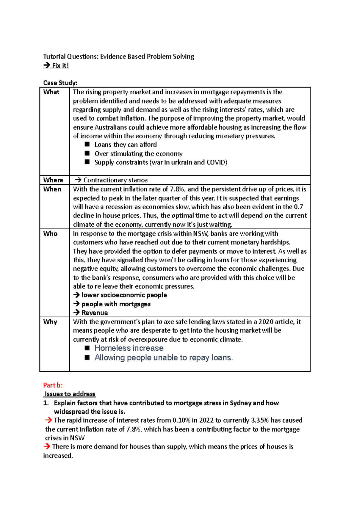 Tutorial Questions Evidence Based Promblem Solving Tutorial