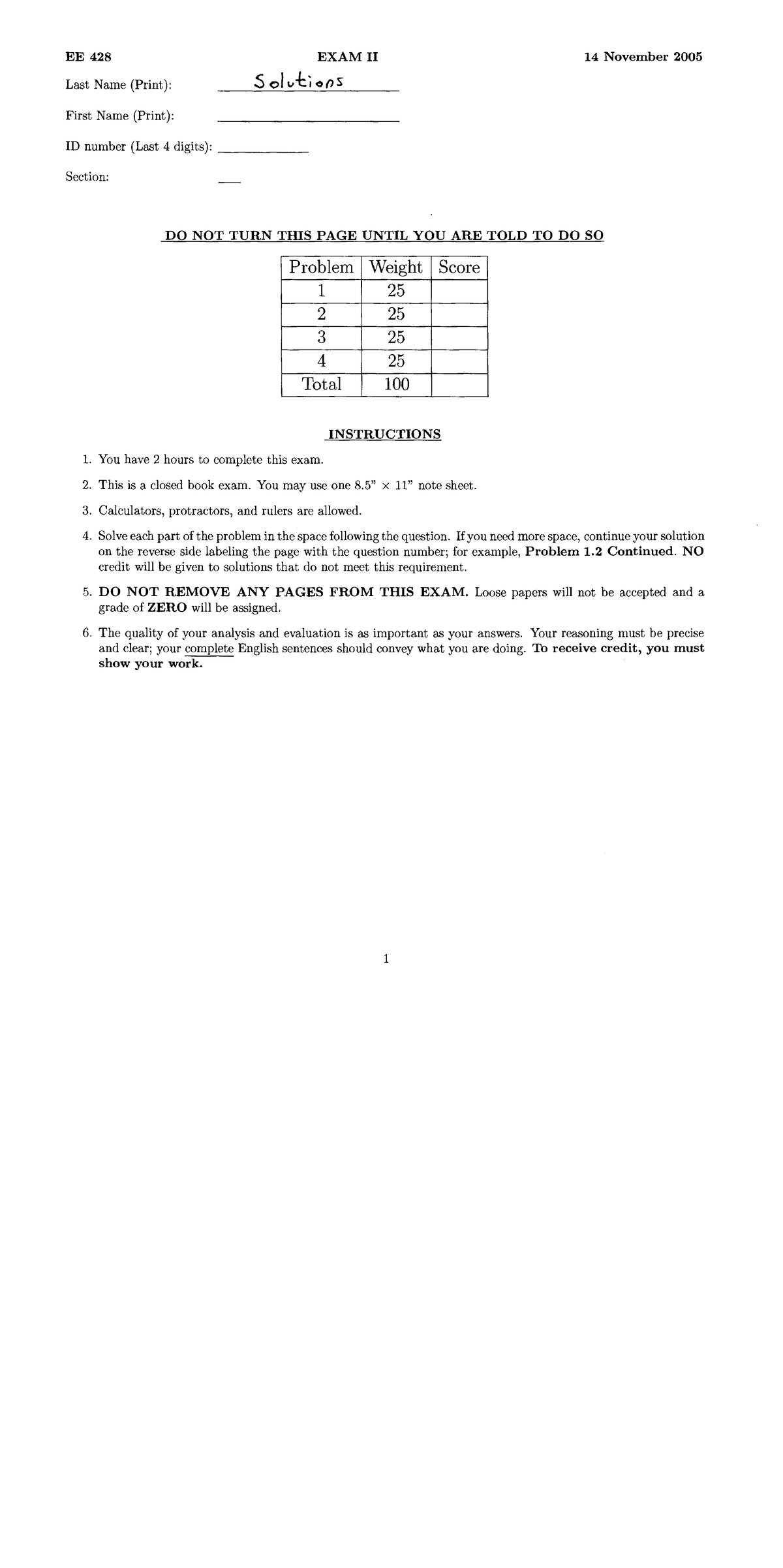 Exam2 FA05 - E E 380 - Studocu