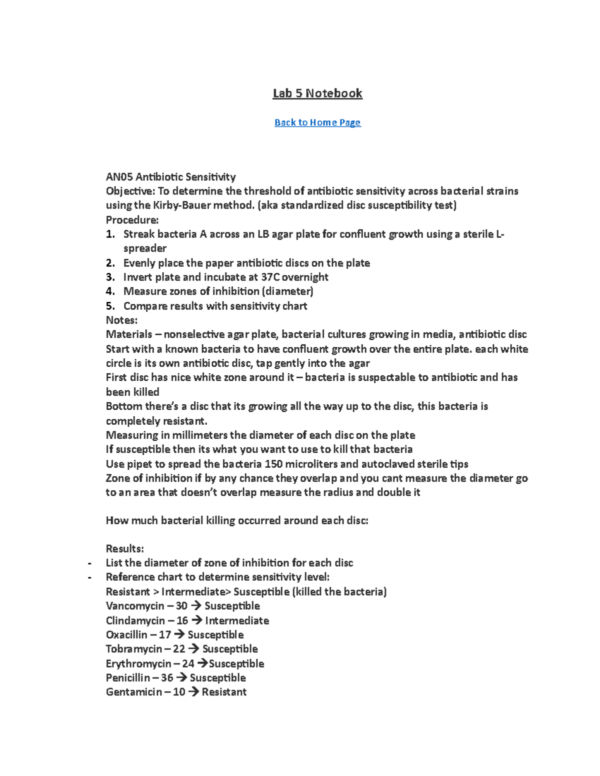 Lab Notebooks - Microbiology - Lab 5 Notebook Back to Home Page AN05 ...