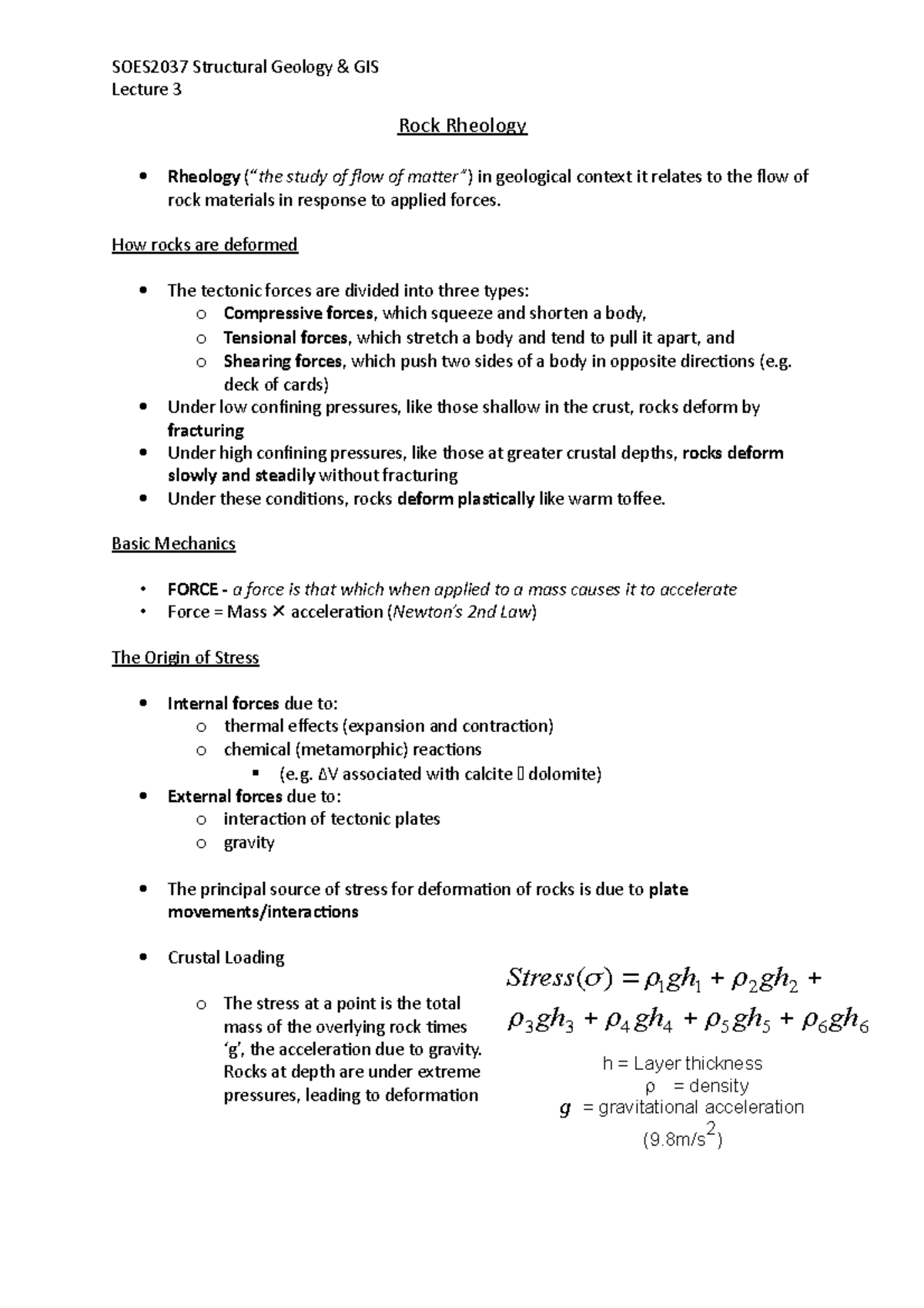 L3 - Rock Rheology - Lecture 3 Rock Rheology Rheology (“the study of ...