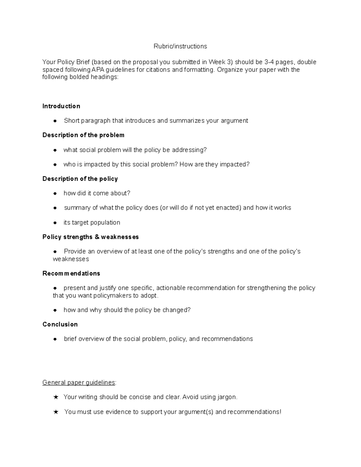 Rubric instructions - This assignment helps show what is expected for ...