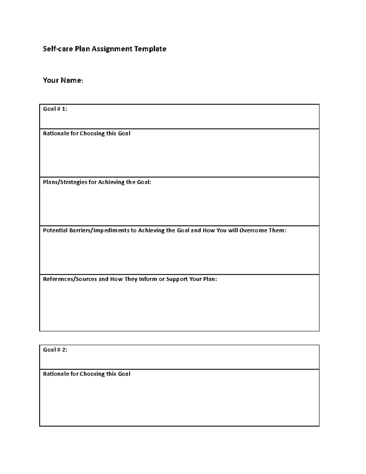 Assignment - F2022 - Self care plan - Template - Self-care Plan ...