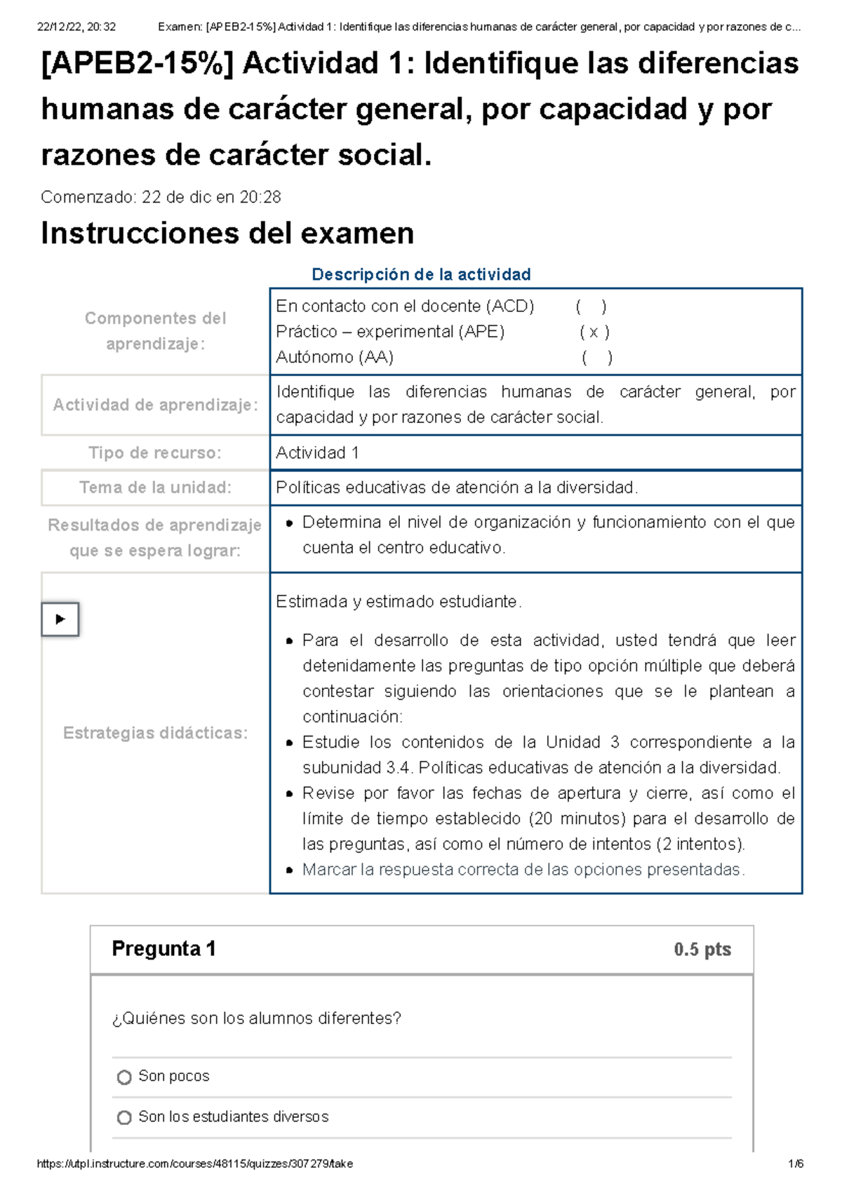 Semana 11 Examen [APEB 2-15%] Actividad 1 Identifique las diferencias humanas de carácter ...