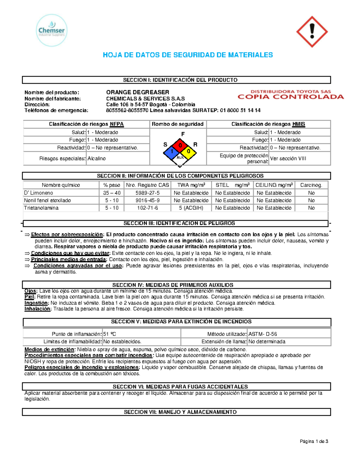Desengrasante Orange Industrial Biodegradable Chemser - HOJA DE DATOS ...