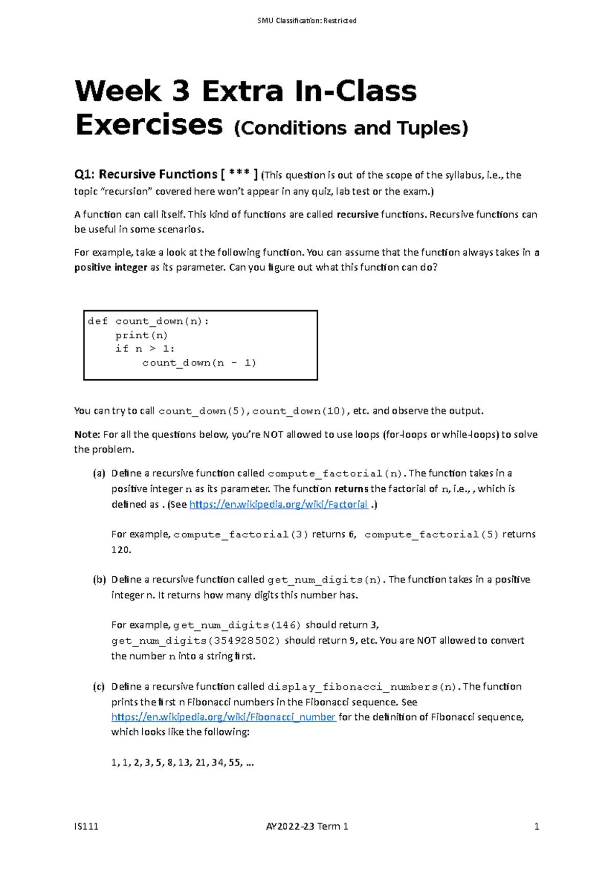 Week 2 In Class Exercises Extra V1 Week 3 Extra In Class Exercises Conditions And Tuples 