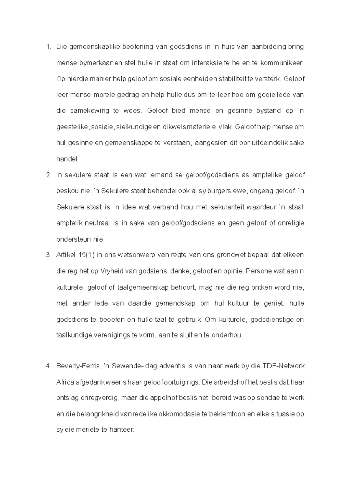 Afrikaans Asignment 2 - Die gemeenskaplike beofening van godsdiens in n ...