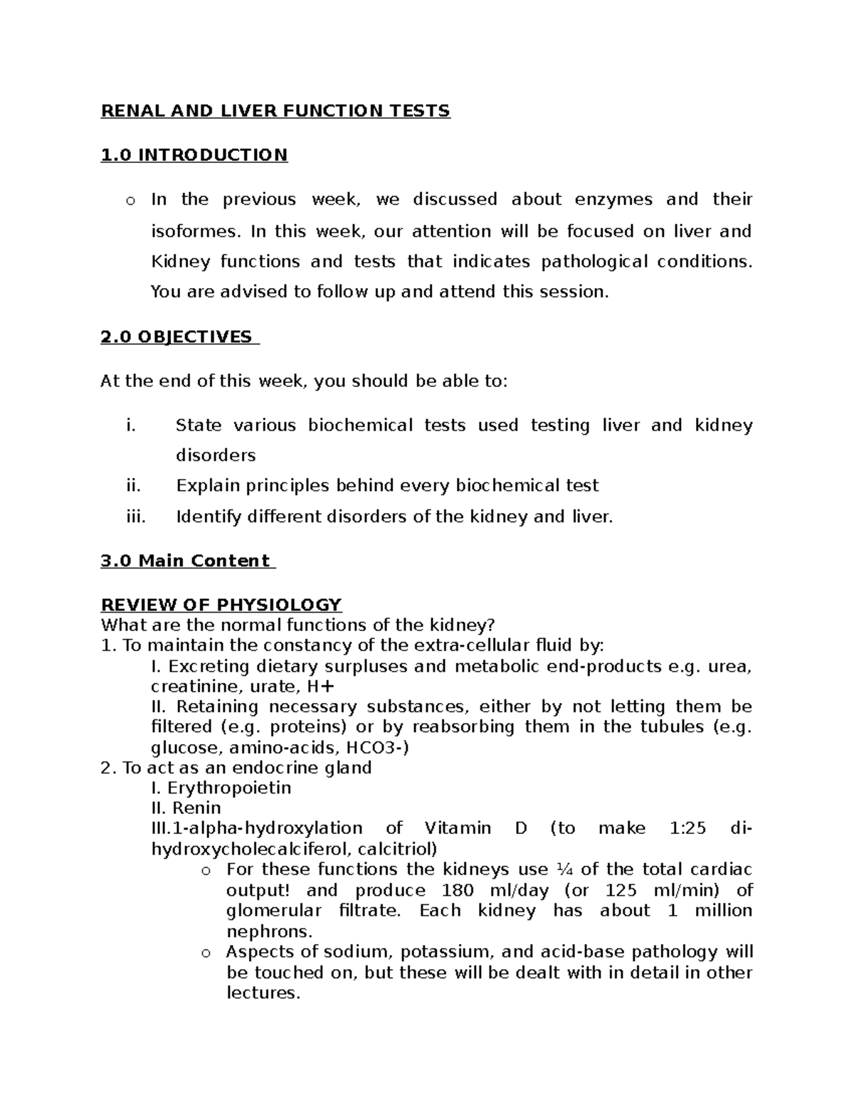 Topic 2 Renal and Liver Function tests - RENAL AND LIVER FUNCTION TESTS ...