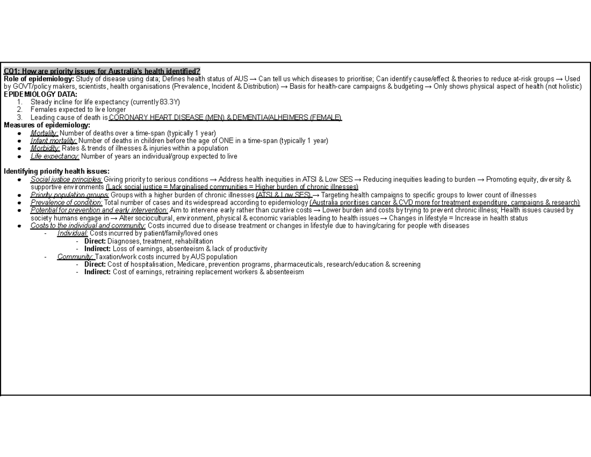 hpia summary core 1 - CQ1: How are priority issues for Australia’s health identified? Role of ...