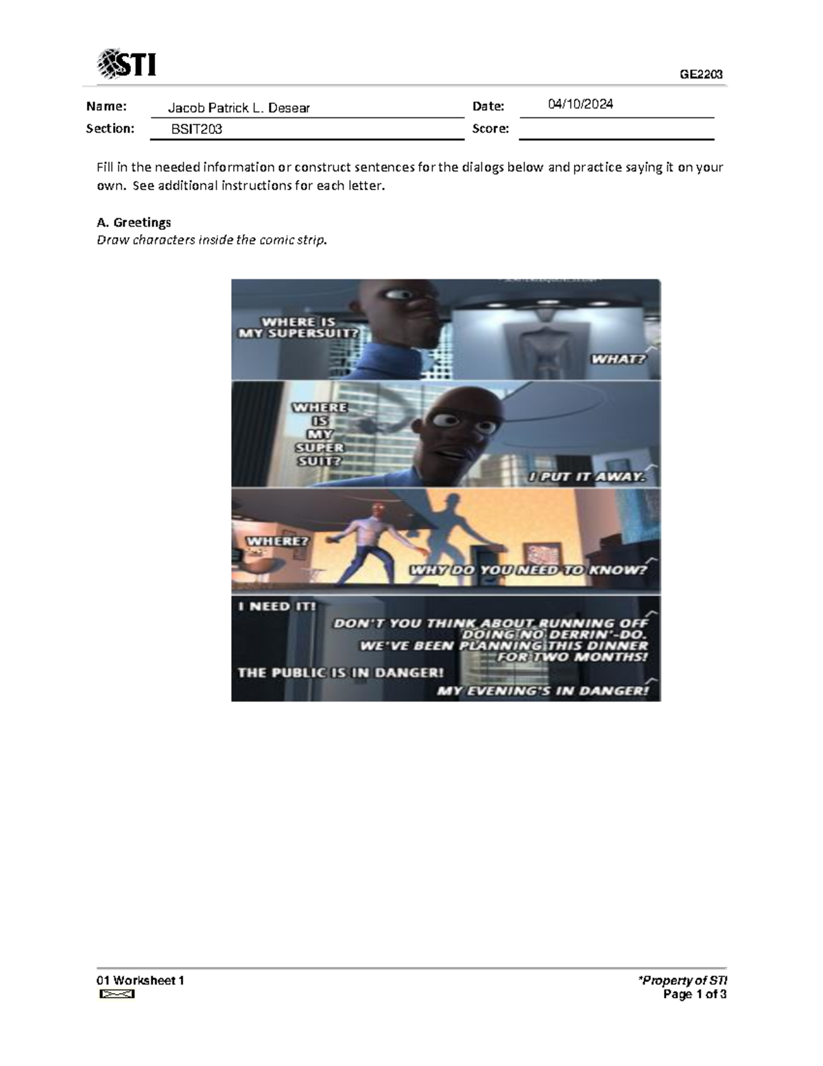 Desear, Purp Comm Assign 1 - GE 01 Worksheet 1 student@sti *Property of ...