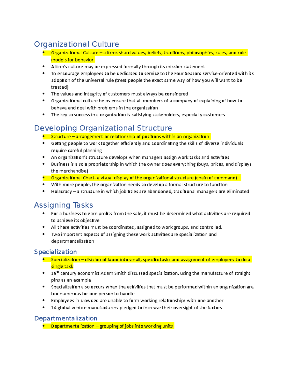 Book Notes Chapter 7 - Organizational Culture Organizational Culture ...
