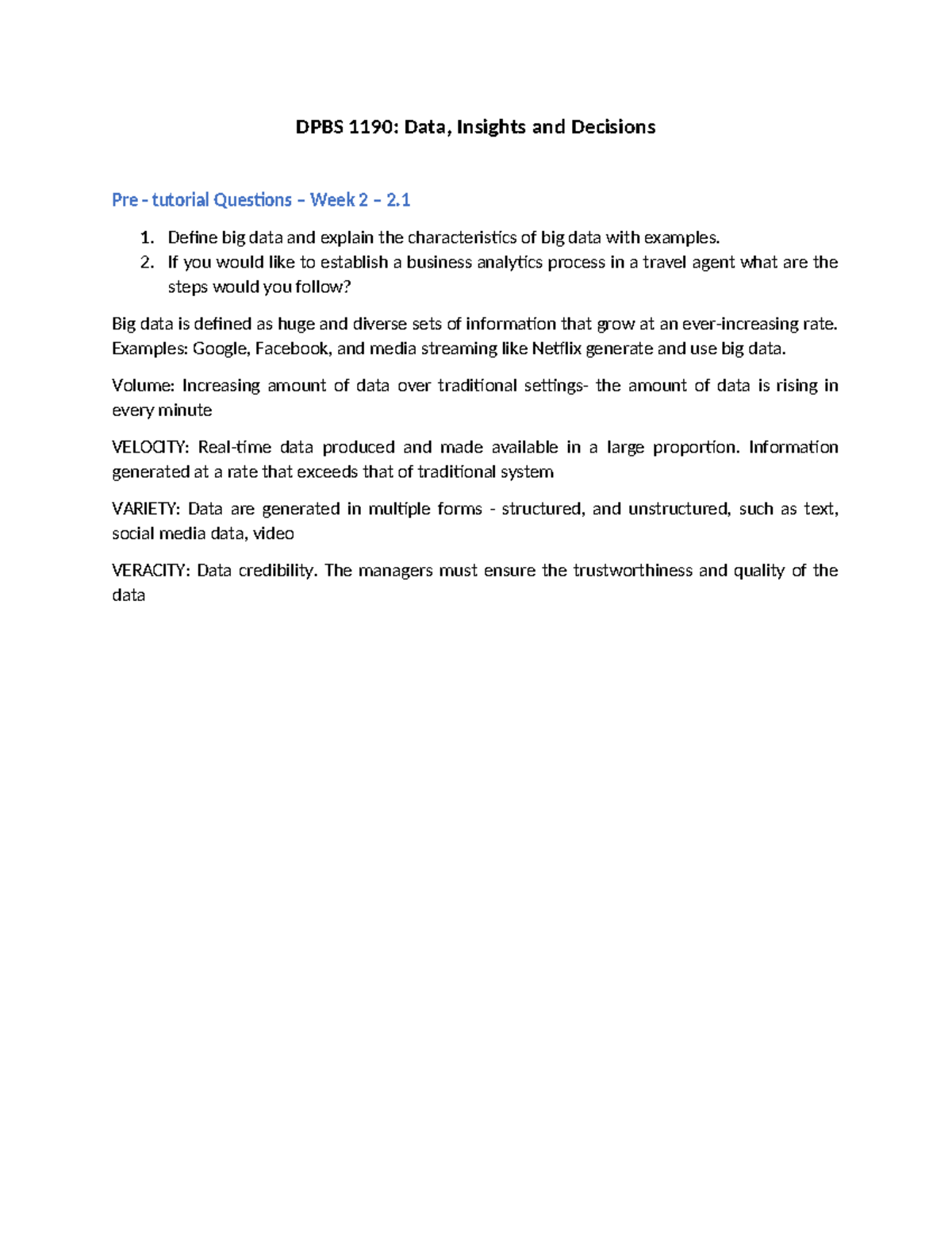 Data insights unit 2 - pre tutorial work - DPBS 1190: Data, Insights ...