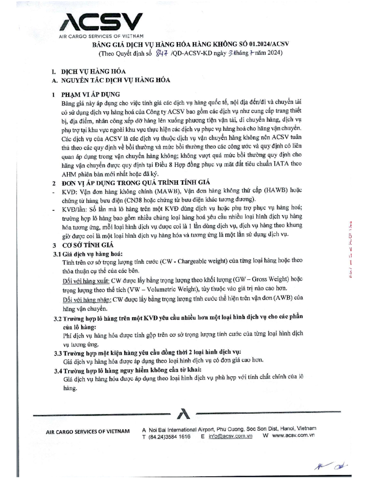 Bang gia dich vu 2024 acsv - ACSV AIR CARGO SERVICES OF VIETNAM BANG ...