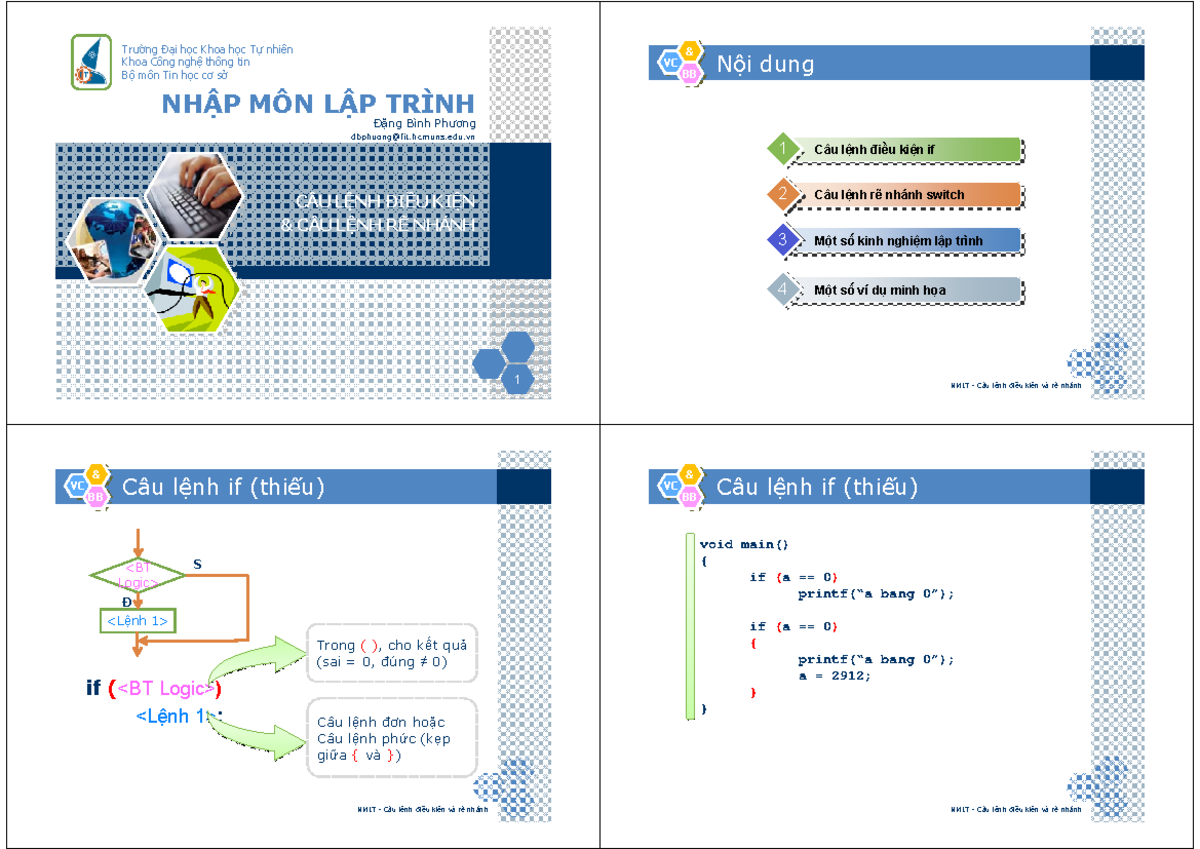 NMLT C04 Cau Lenh Dieu Kien Va Re Nhanh In - Tr ườ ng Đạ i h ọc Khoa h ọc T ự nhiên Khoa Công ...
