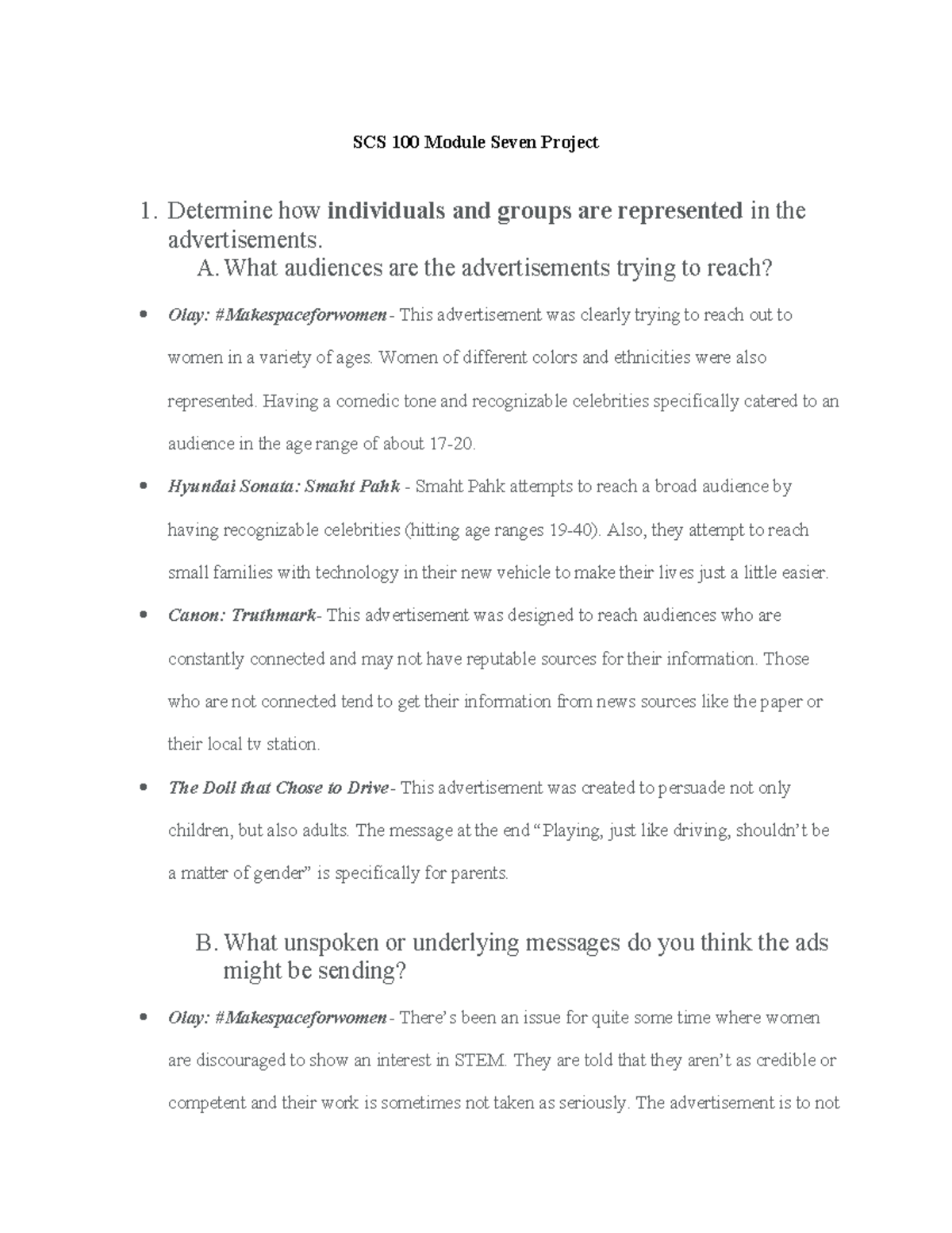 SCS 100 Module Seven Project - SCS 100 Module Seven Project 1. Determine how individuals and ...