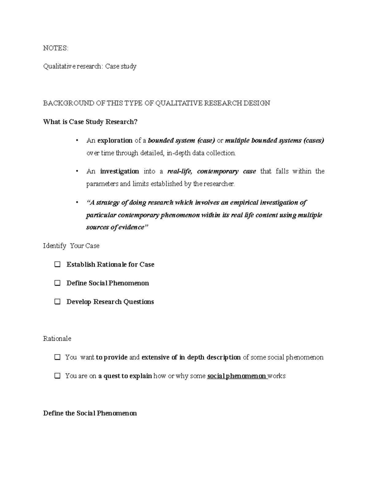 CASE Study - NOTES: Qualitative research: Case study BACKGROUND OF THIS ...