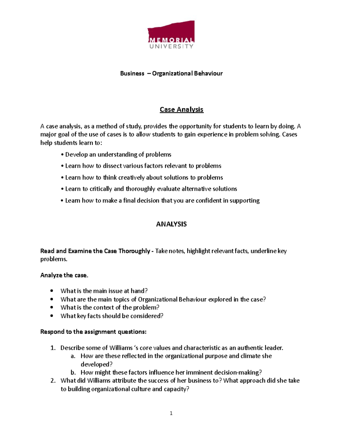 Case study - case analysis and report - Business – Organizational ...