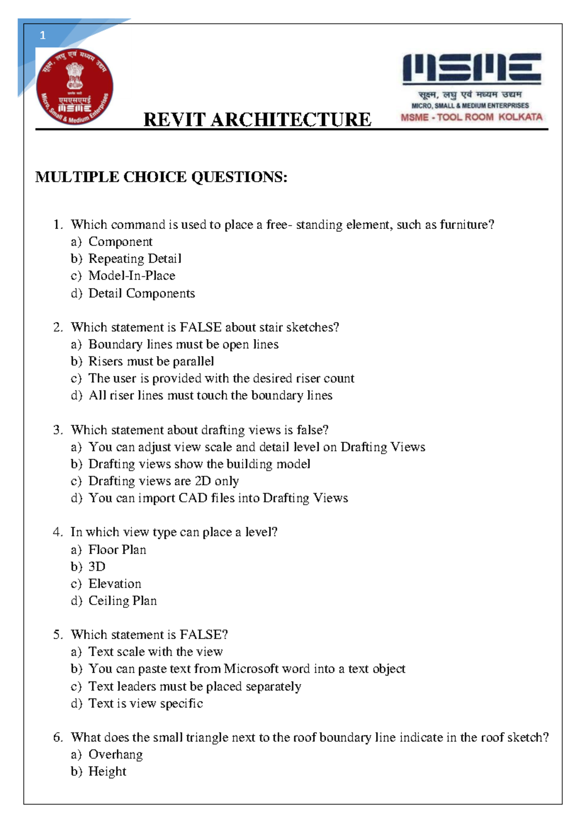 Dokumen - REVIT ARCHITECTURE MULTIPLE CHOICE QUESTIONS: 1. Which ...
