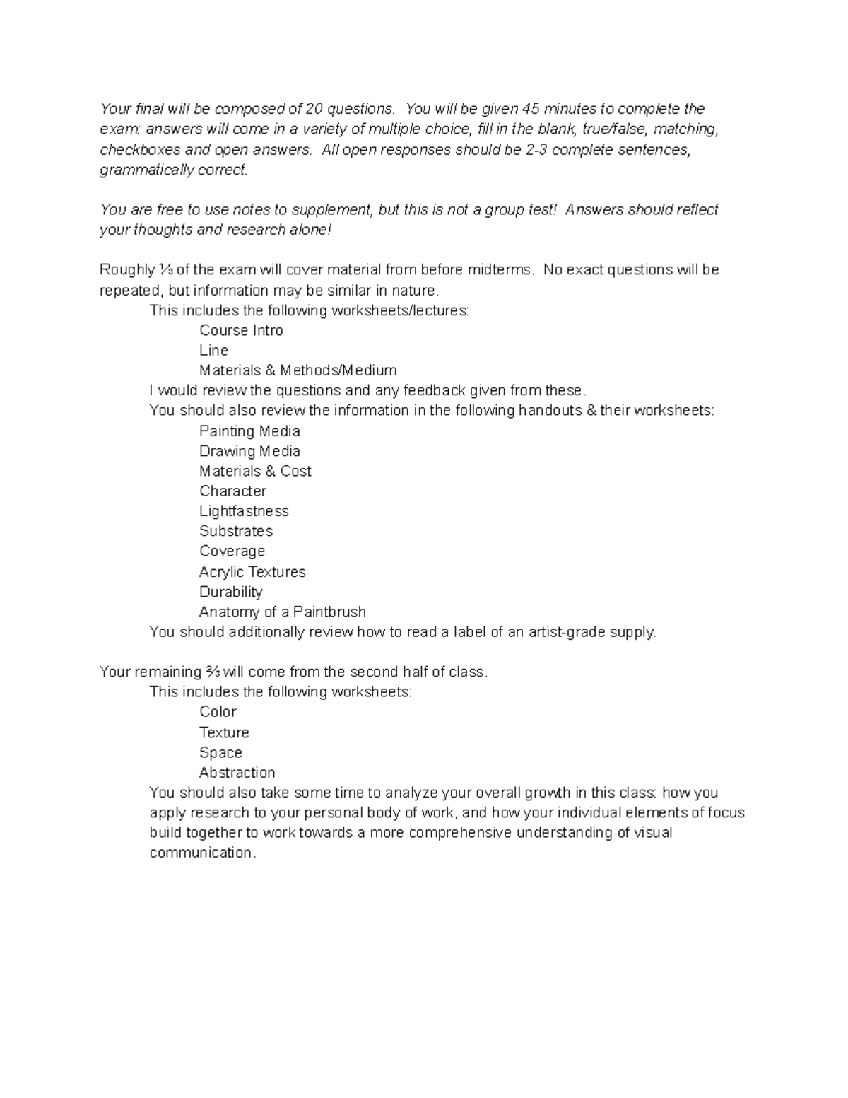 2D Design Final Study Guide - Your final will be composed of 20 ...