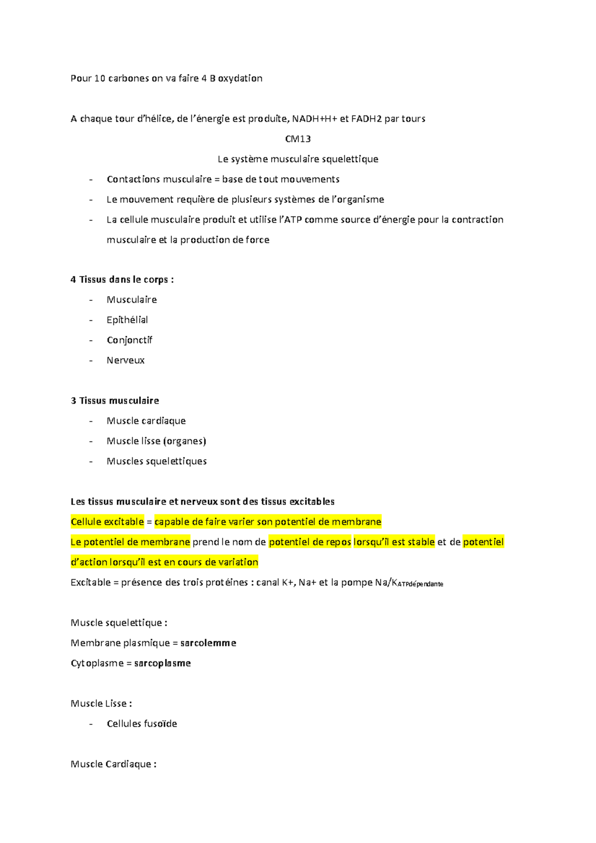 CM physio -6 - Pour 10 carbones on va faire 4 B oxydation A chaque tour d’hélice, de l’énergie ...