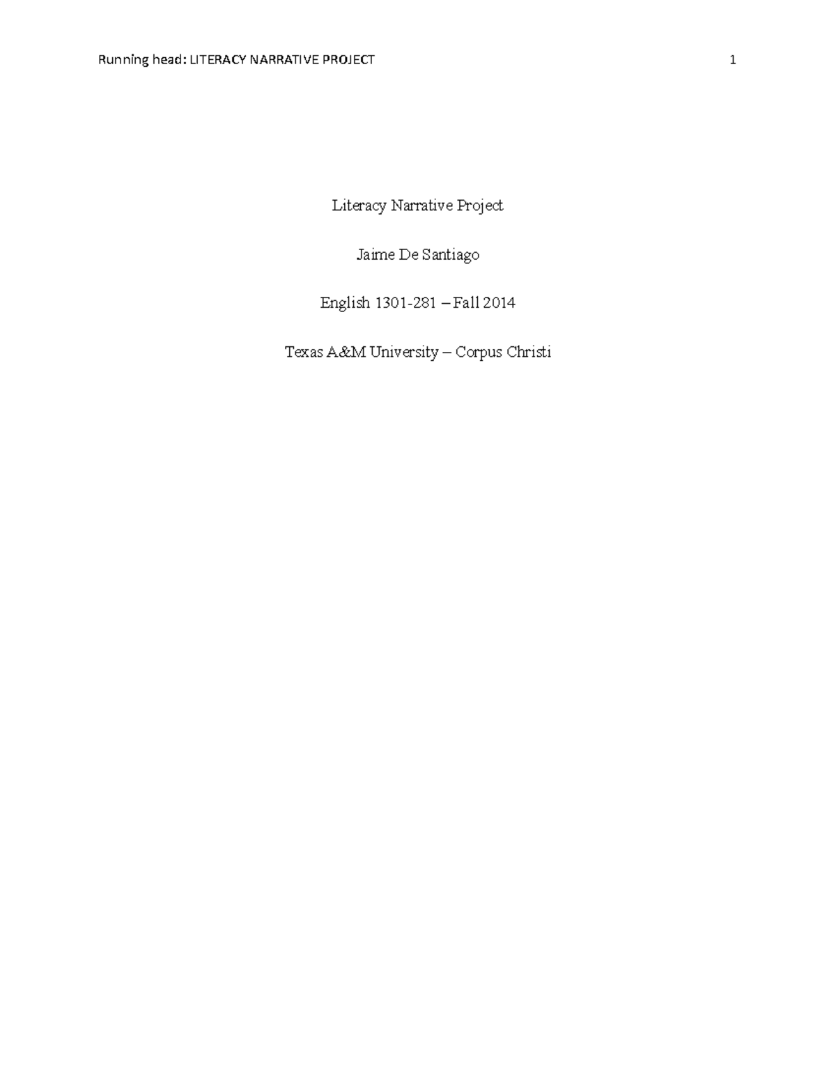 Complete Portfolio - Literacy Narrative Project - Running head ...