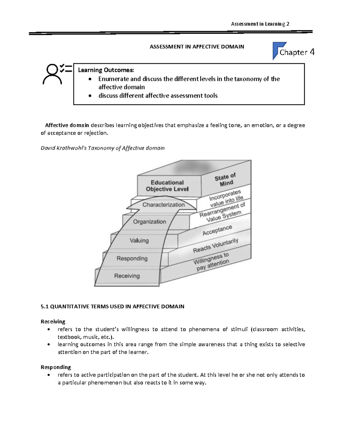 Prof Ed 311 - Chapter 4 - Chapter 4 ASSESSMENT IN AFFECTIVE DOMAIN ...