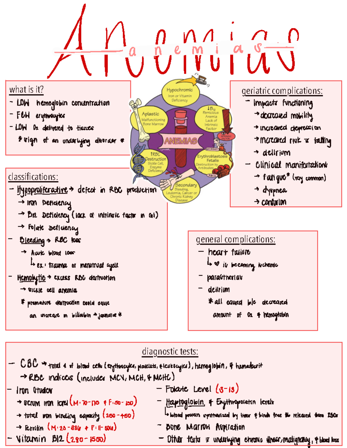 Anemias Outline Notes: Med Surg 1 Notes - what is it? classifications ...