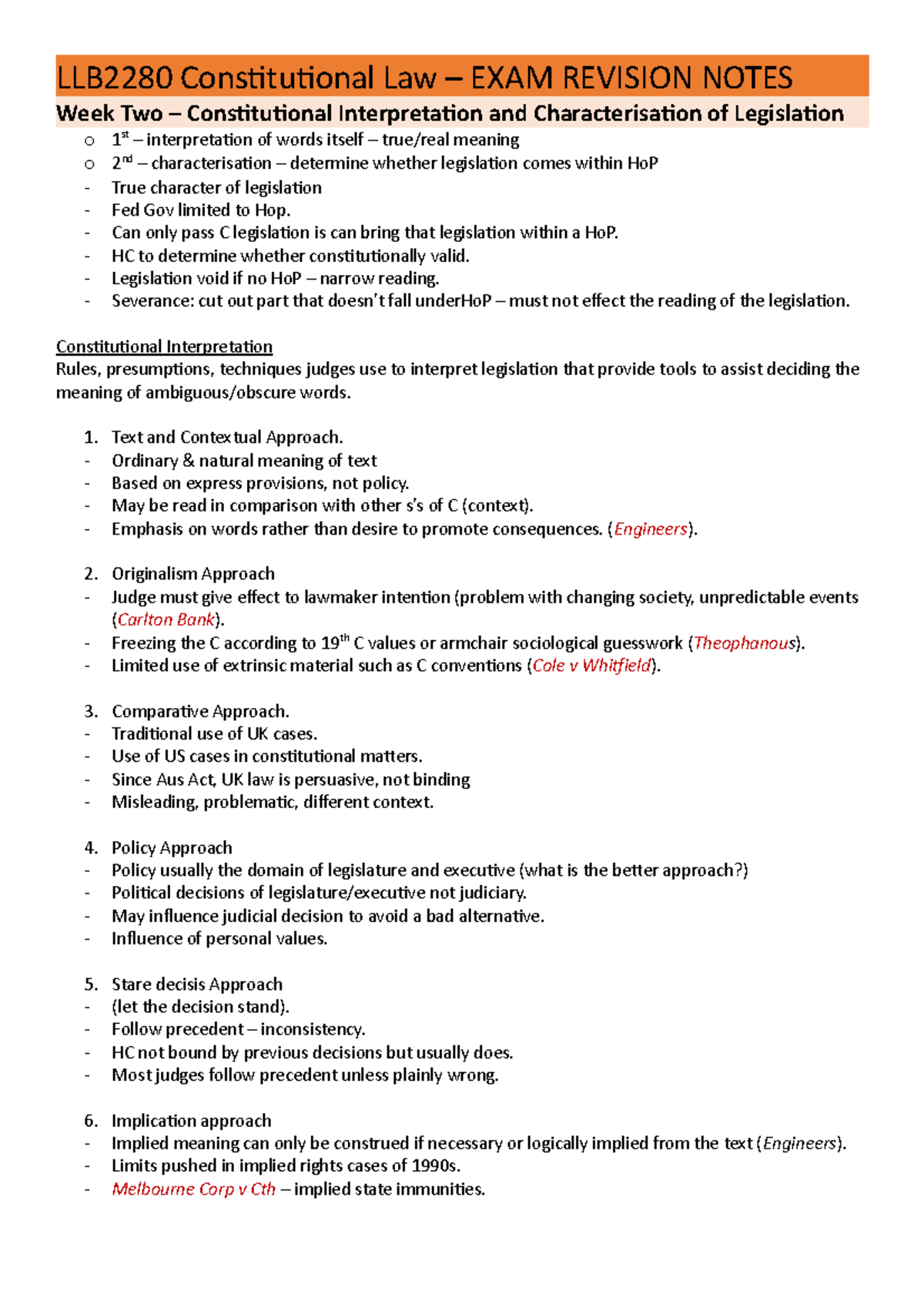 Exam Notes Cl Llb 280 Uow Studocu