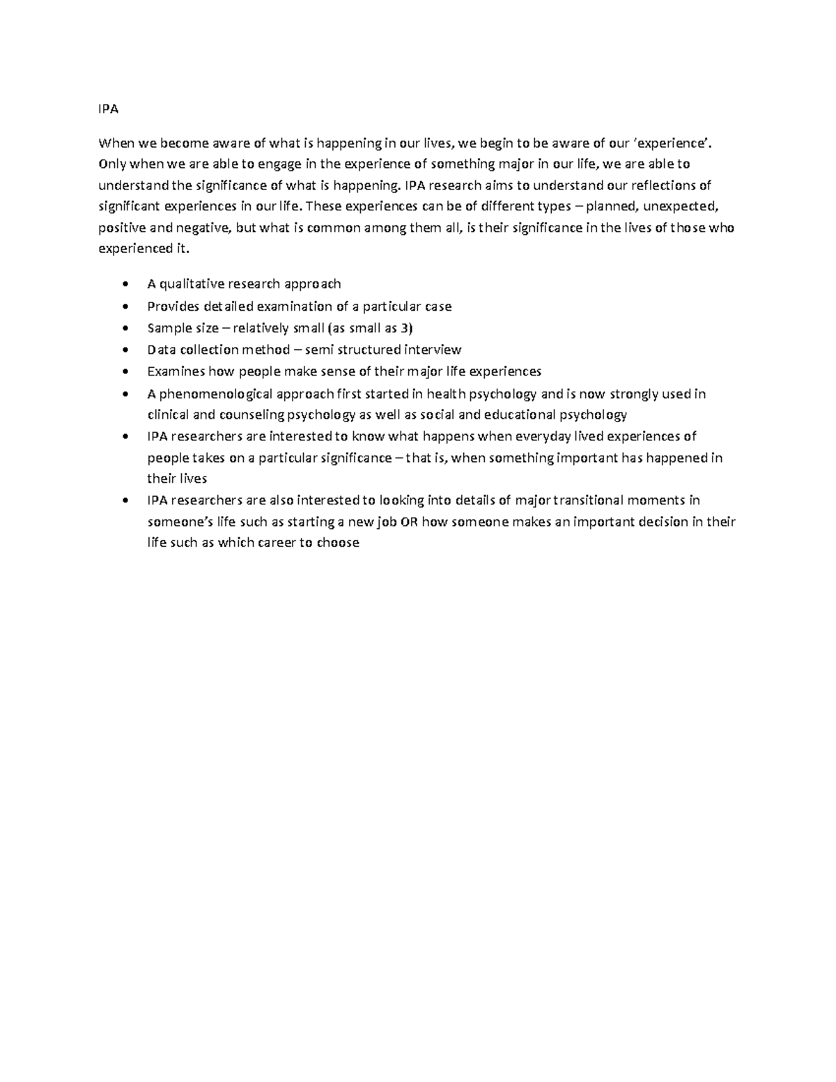 IPA approach in research - IPA When we become aware of what is ...