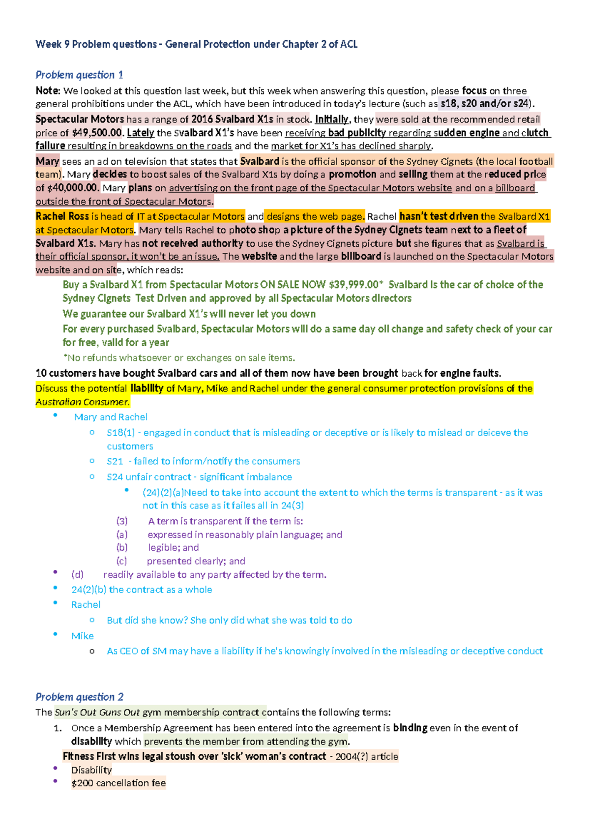 Week 9 Problem questions - Week 9 Problem questions - General Protection under Chapter 2 of ACL ...
