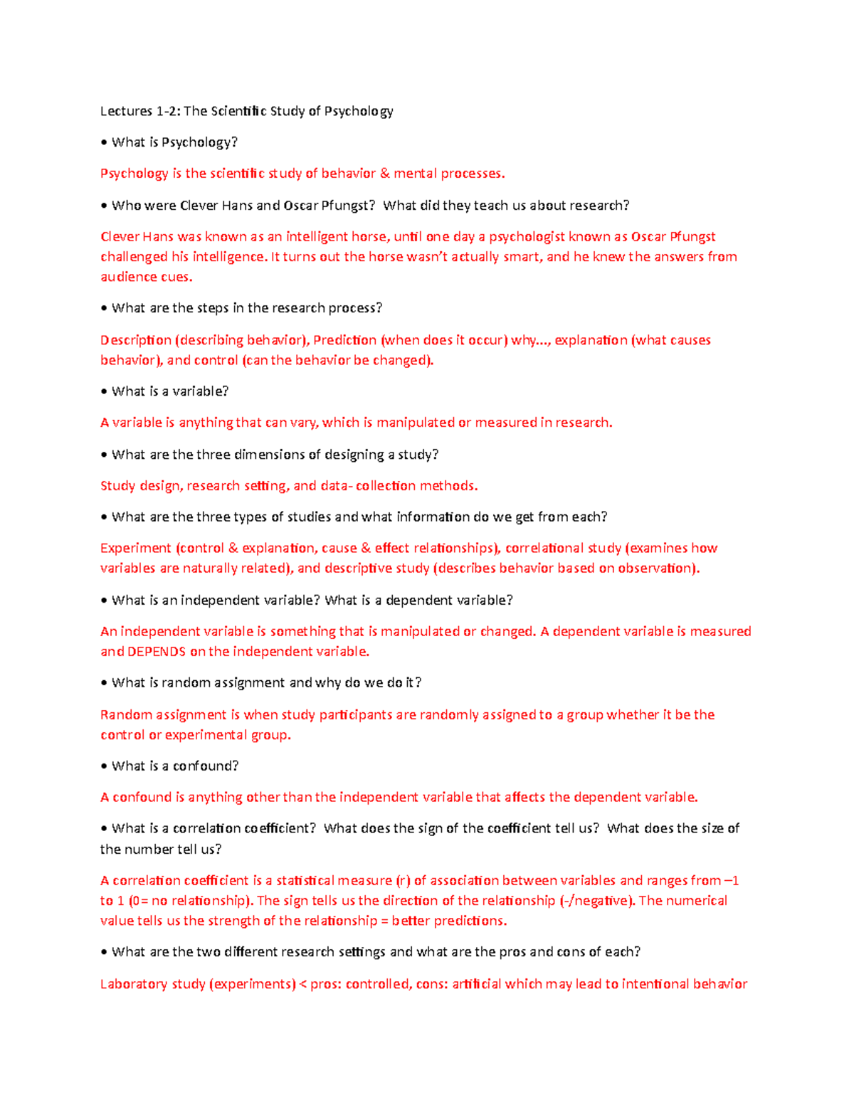 PSY SG1 - Lecture notes 1-5 - Lectures 1-2: The Scientific Study of ...