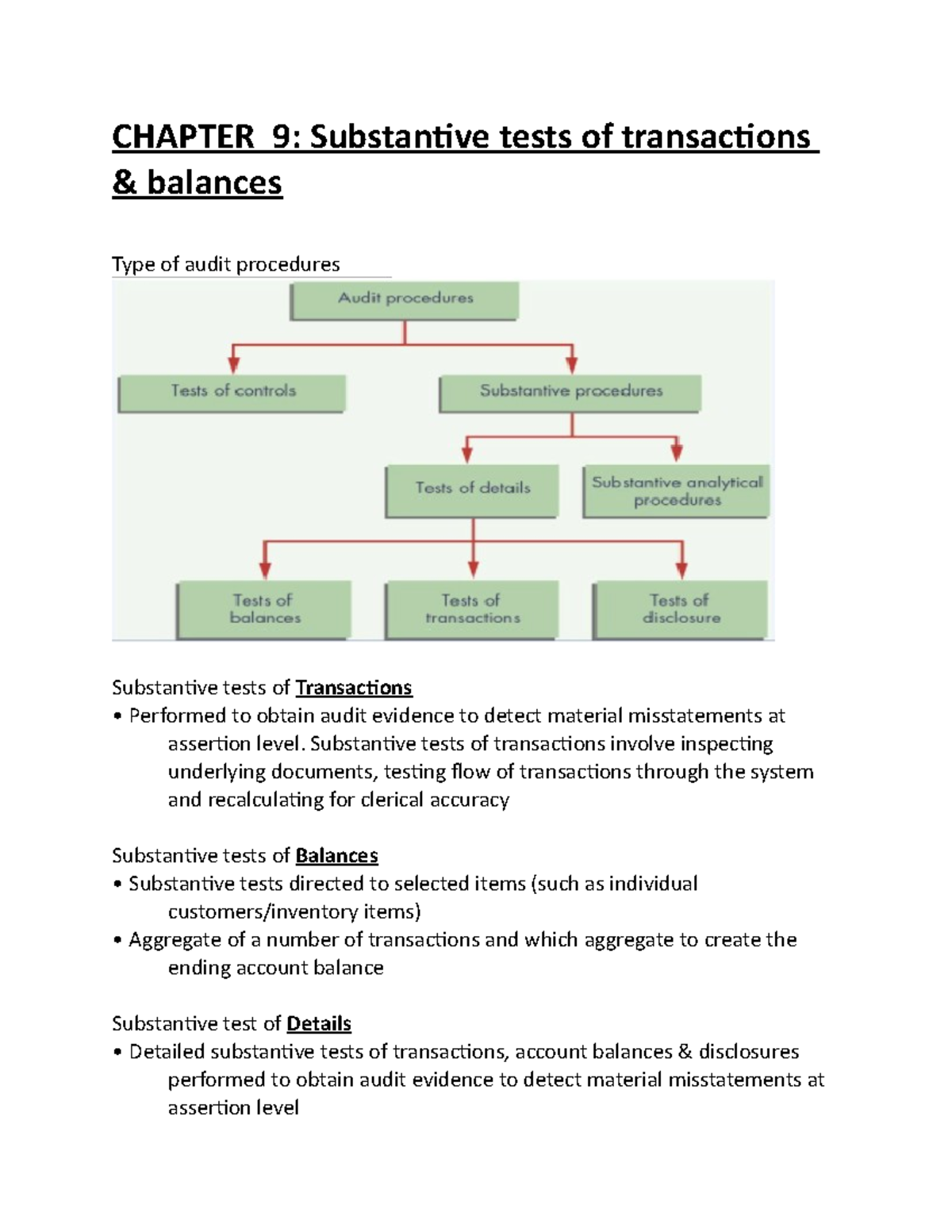 Wk 7 - wk 7 lec - CHAPTER 9: Substantive tests of transactions &amp ...