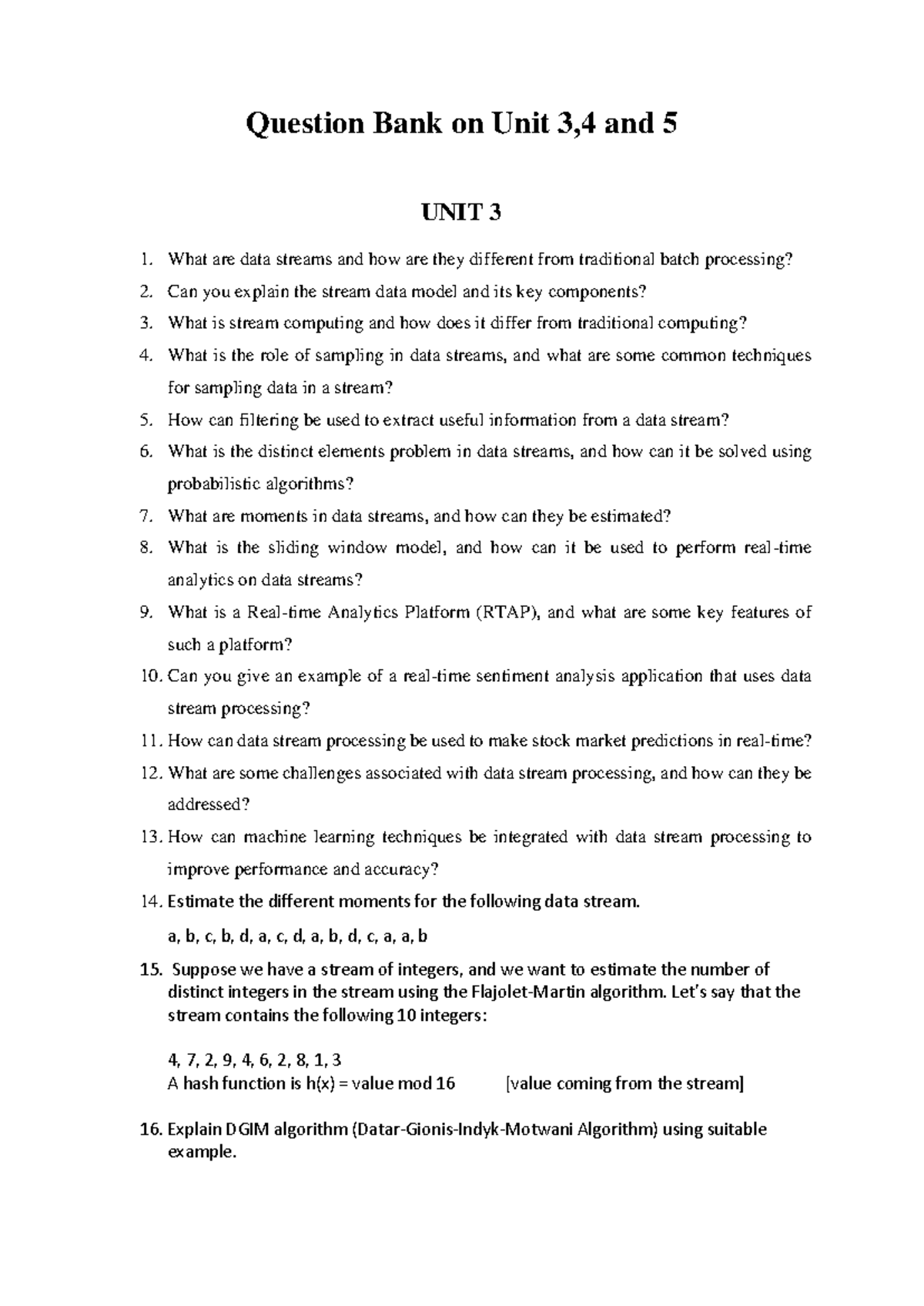 Question Bank based on Unit 3 4 and 5 - Question Bank on Unit 3,4 and 5 ...