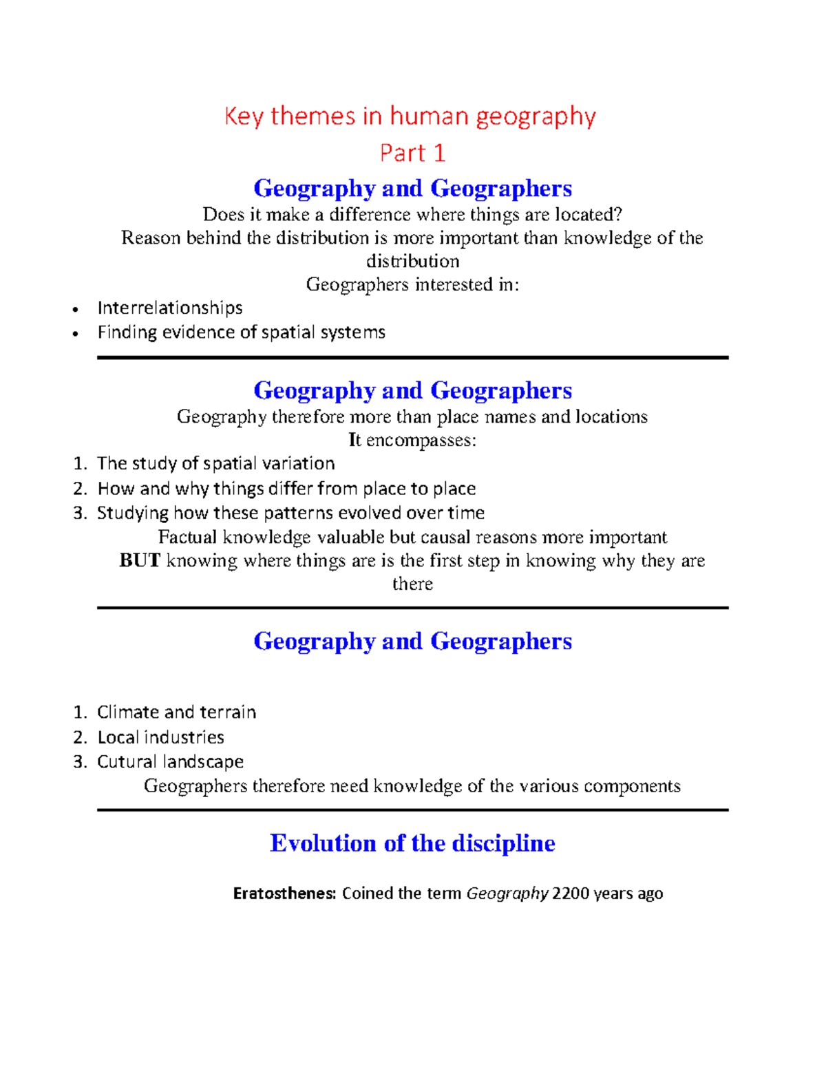 GGY 156 - Lecture notes 1-20 - Key themes in human geography Part 1 ...
