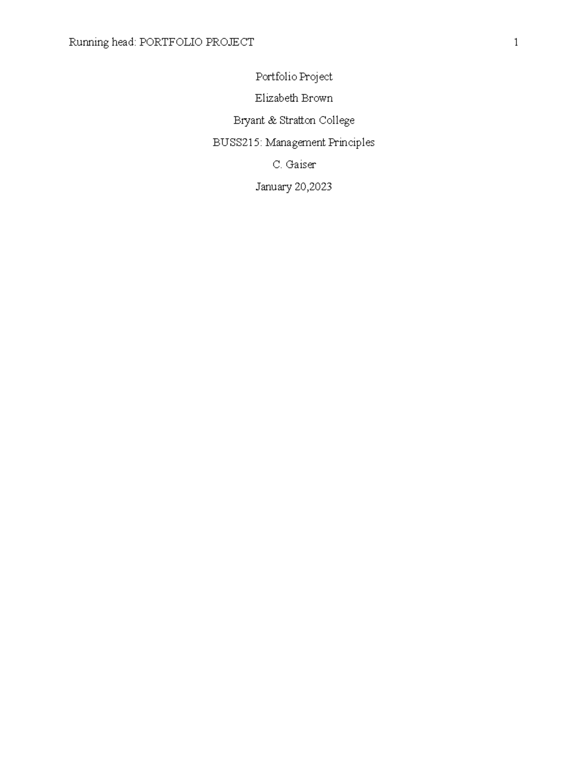 BUSS215 - Portfolio Project Template - Running head: PORTFOLIO PROJECT ...