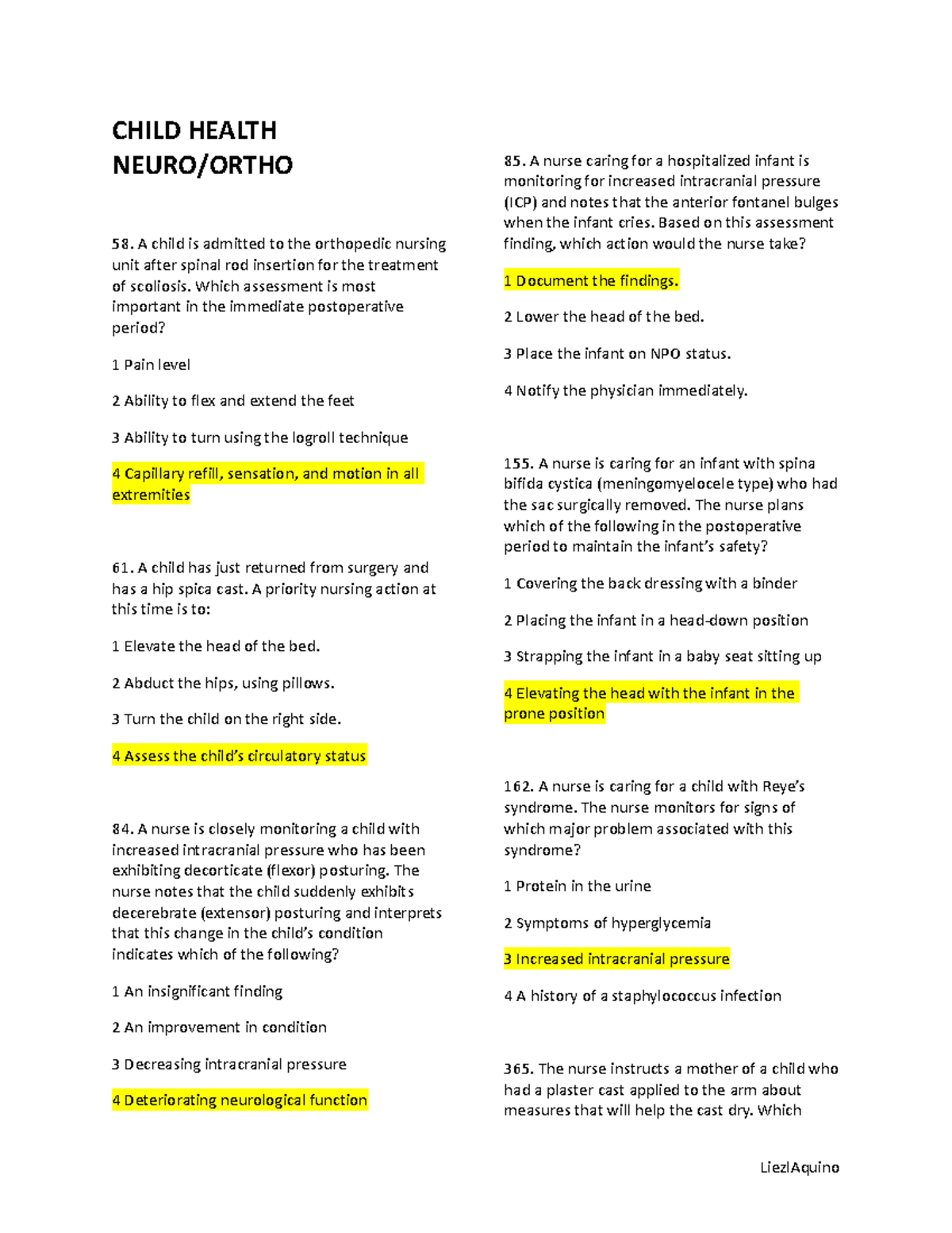 Neuro-Practice-Questions - CHILD HEALTH NEURO/ORTHO A child is admitted ...