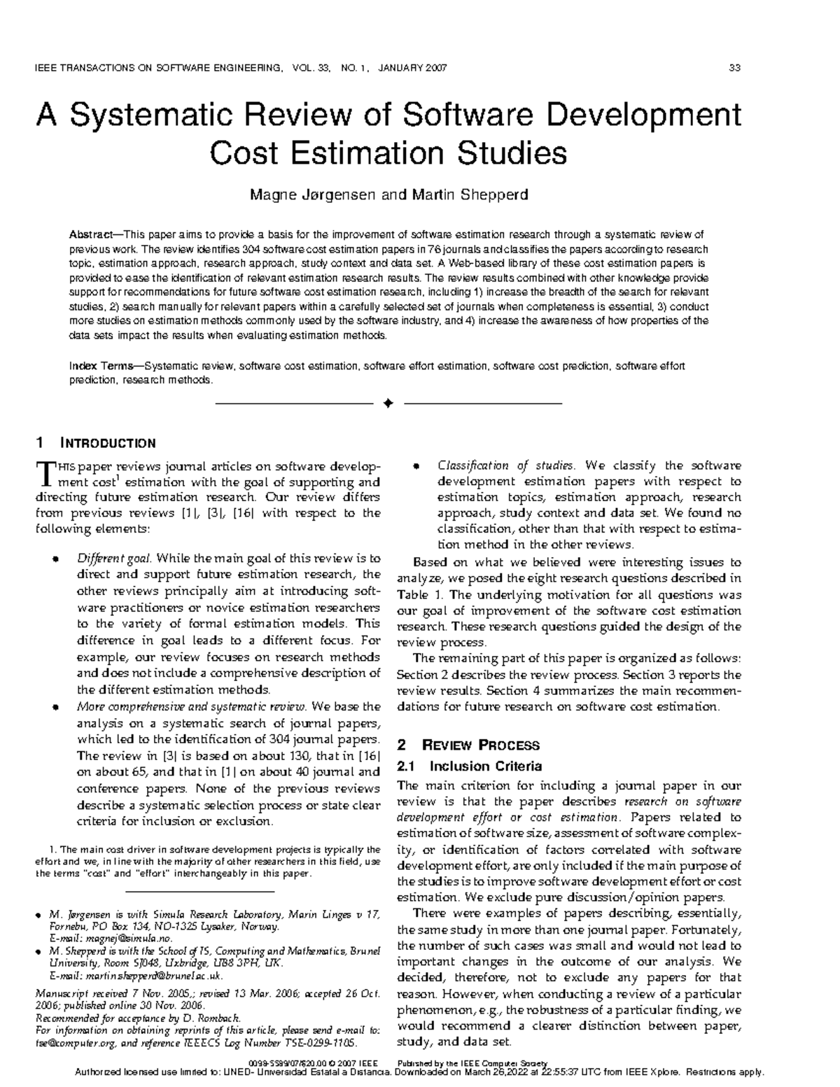 A Systematic Review of Software Development Cost Estimation Studies - A ...