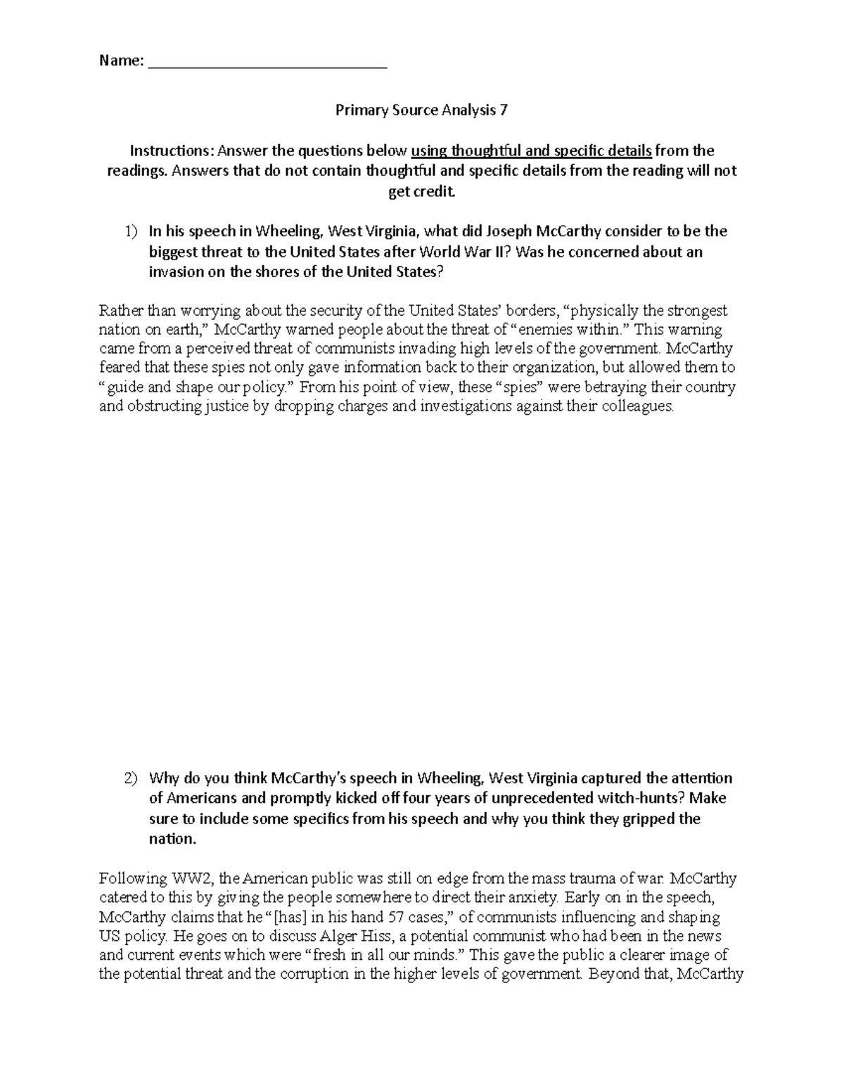 Primary Source Response 7 - Name: _____________________________ Primary ...