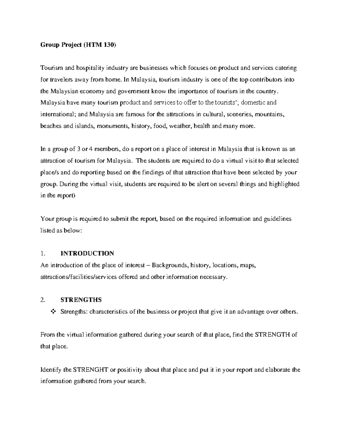 Group Project Report HTM 130 - Group Project (HTM 130 ) Tourism and ...