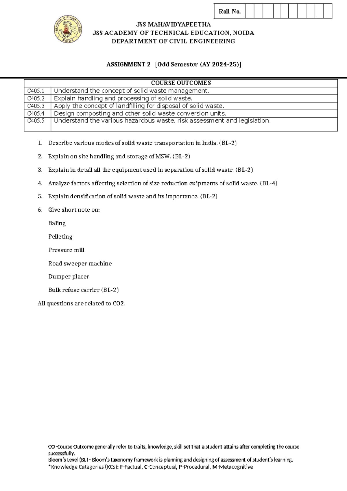 SWM A2 - A2 FOR SWM - JSS MAHAVIDYAPEETHA JSS ACADEMY OF TECHNICAL EDUCATION, NOIDA DEPARTMENT ...