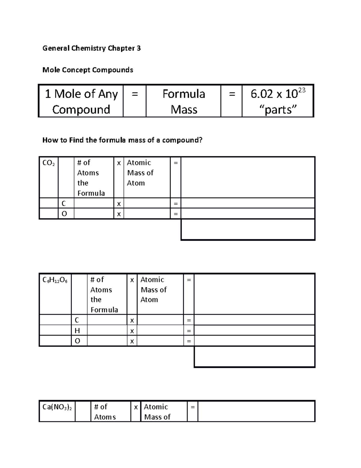 Formula weight, empirical and molecular formula practice - General ...